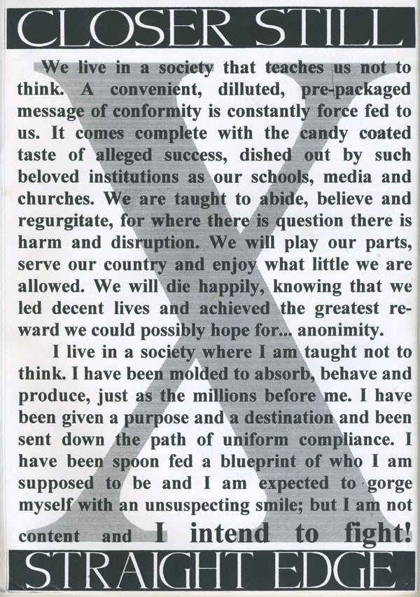 Vintage Closer Still "Straight Edge" Fanzine Issue #1 - jointcustodydc