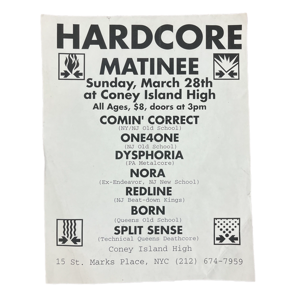 Vintage Hardcore Matinee "Comin' Correct ONE4ONE" Coney Island High Show Flyer | jointcustodydc