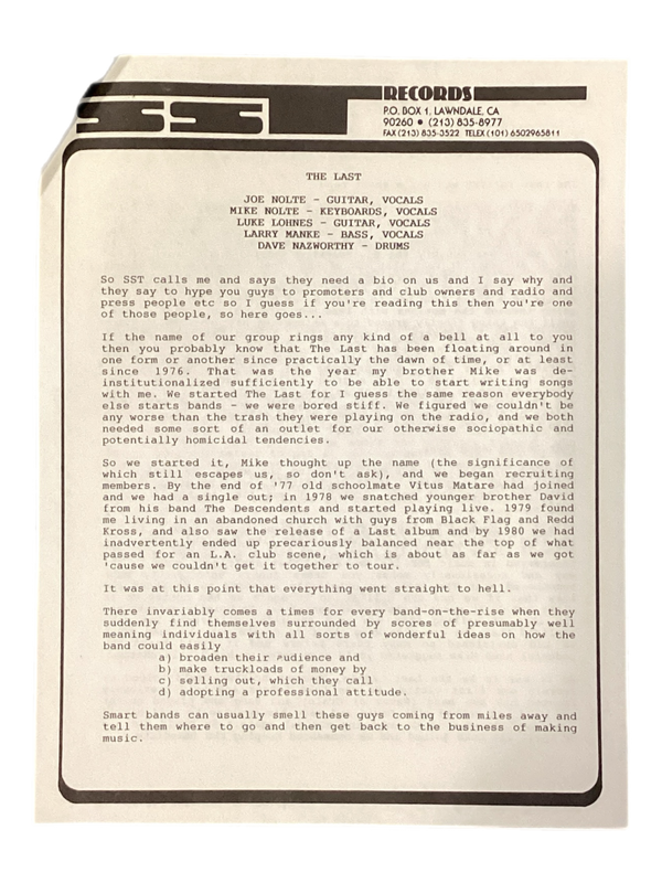 Vintage The Last "Confession" SST Records Press Kit - jointcustodydc