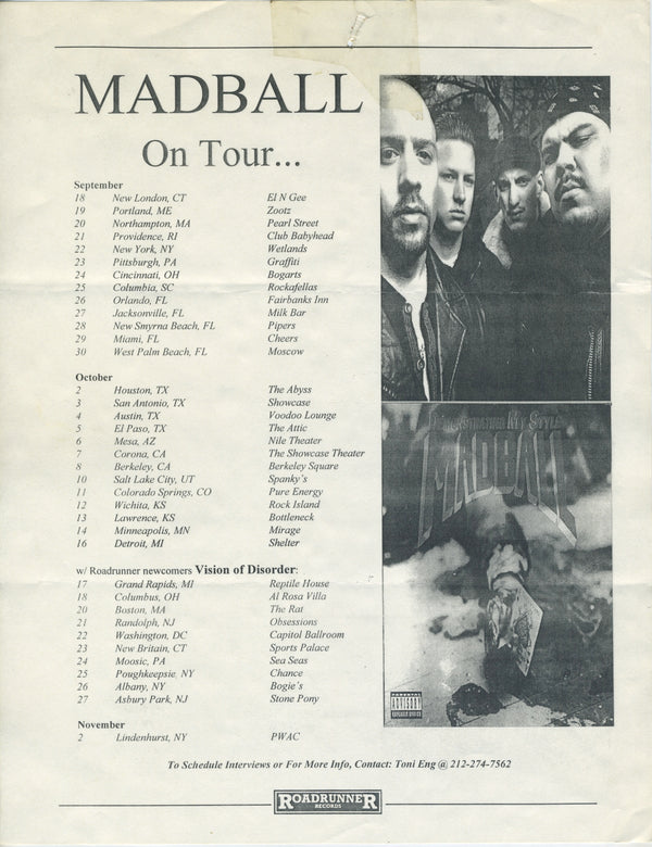 Vintage Madball "Roadrunner Records" Demonstrating My Style Tour Sched ...