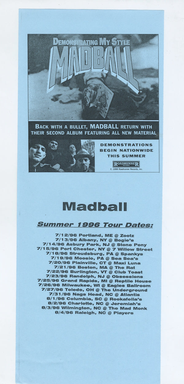 Vintage Madball "Demonstrating My Style" '96 Summer Tour Schedule - jointcustodydc