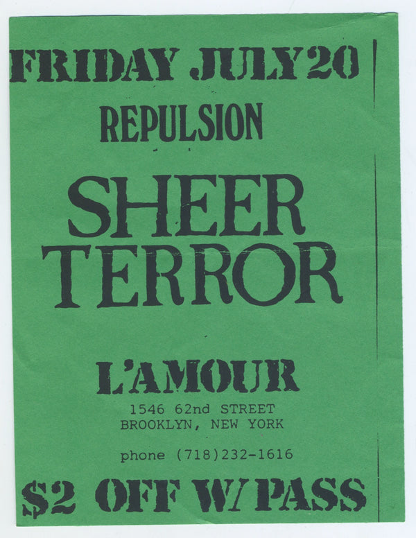 Vintage Repulsion Sheer Terror "L'Amour" Brooklyn, N.Y. Show Pass ...
