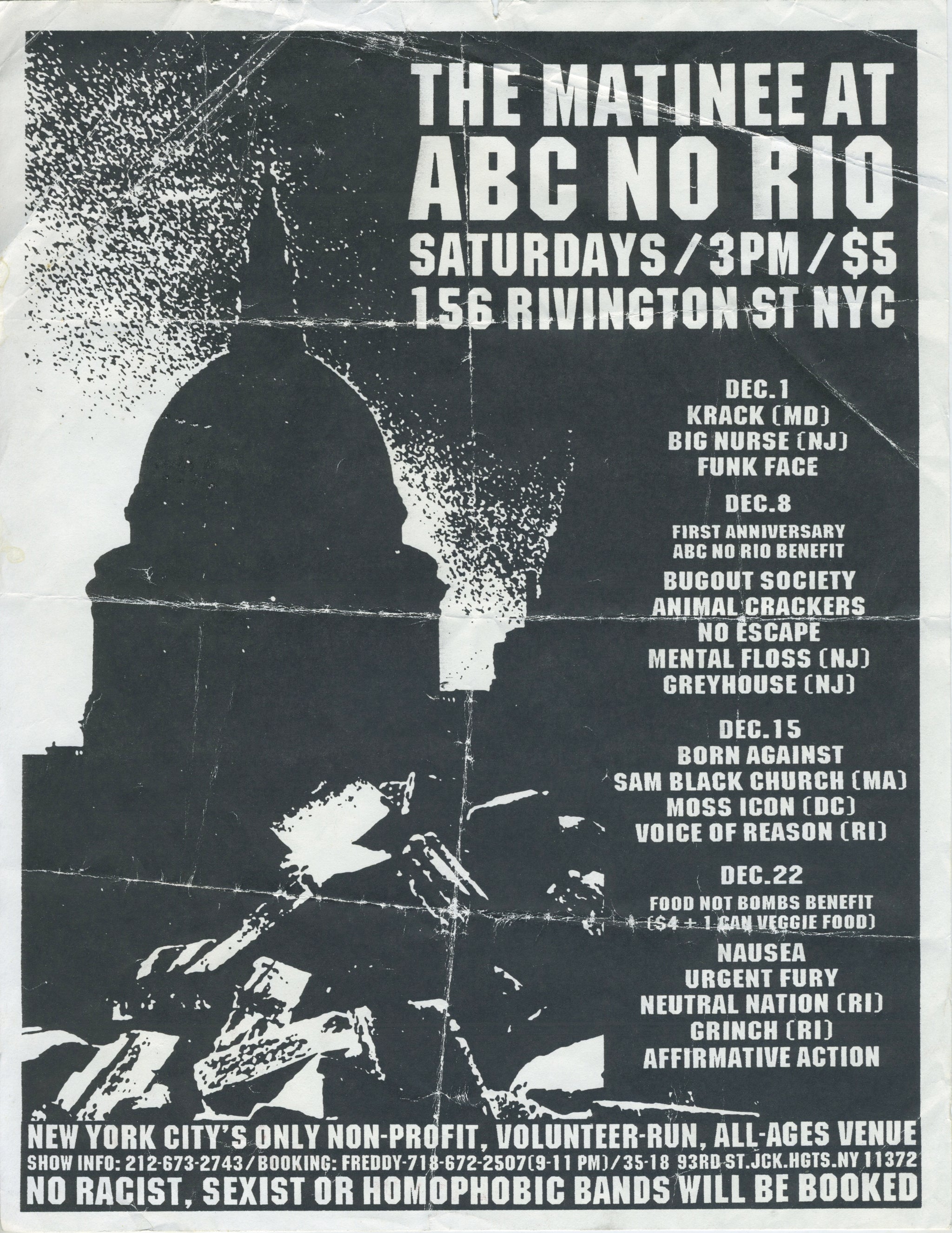 Vintag ABC No Rio "NYC" December Hardcore Matinee Schedule Flyer ...