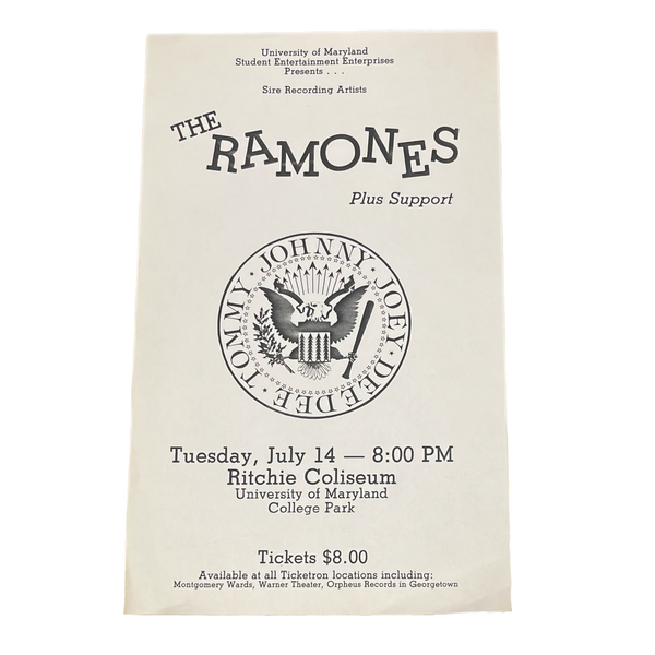 Vintage The Ramones "University Of Maryland" 1981 Ritchie Coliseum Fly ...