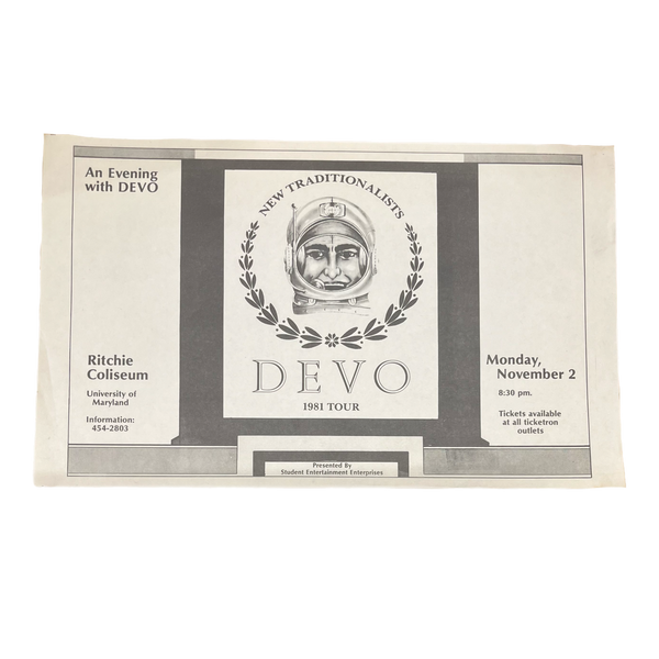 Vintage DEVO 1981 "University Of Maryland" Ritchie Coliseum Show Flyer ...