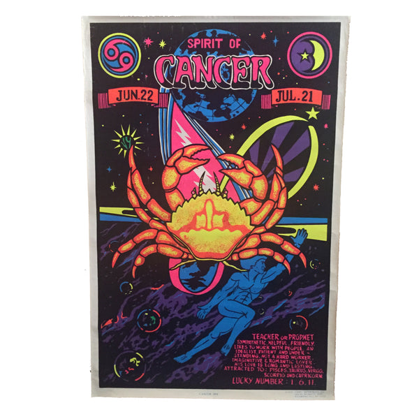 Vintage Cancer Astrology "Black Light" Poster - jointcustodydc